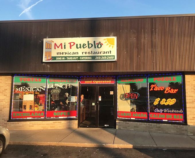 Even the exterior catches that golden hour glow, making this strip mall location look almost glamorous when the light hits just right.