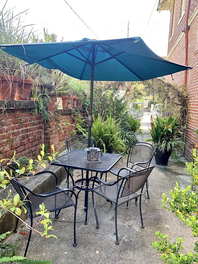 A tranquil spot to savor your slice, surrounded by greenery. Pie tastes even better in the fresh air.