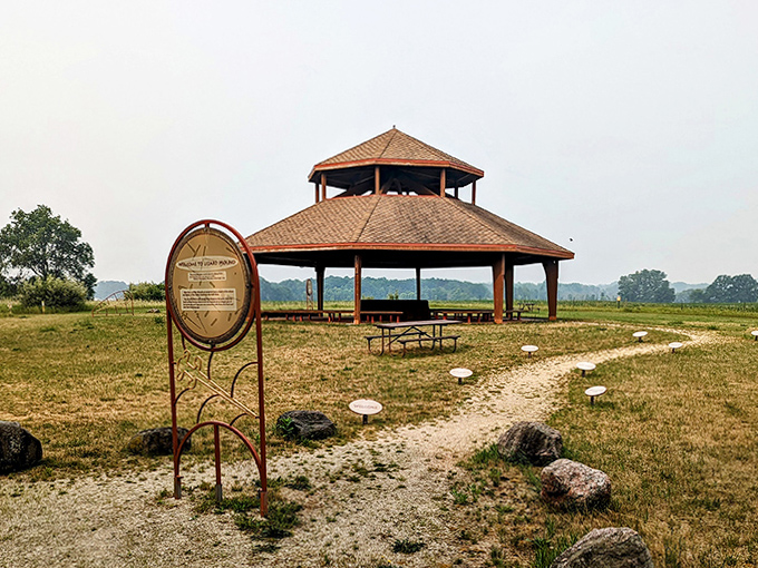 The information area welcomes visitors with context and orientation before they explore the mounds. Knowledge enhances appreciation of these subtle but significant earthworks.
