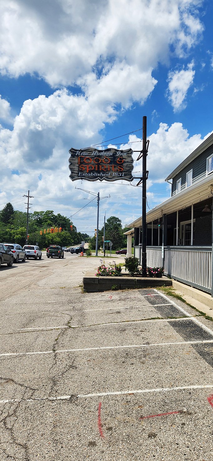The parking area might be humble, but that sign promises something special &ndash; a Michigan institution that's weathered nearly two centuries.