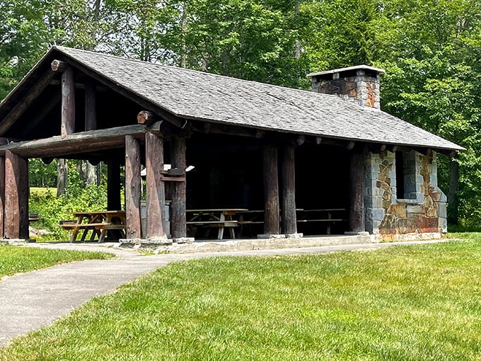 Rustic relaxation: This timber shelter has welcomed generations of hikers seeking shade and stories.