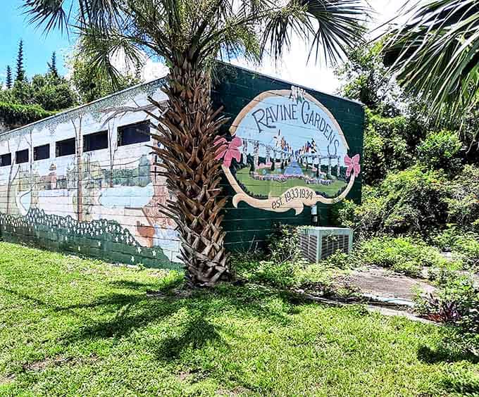 That hand-painted mural welcomes visitors with old-school charm, like a postcard from an era when people took time to make things beautiful just because.