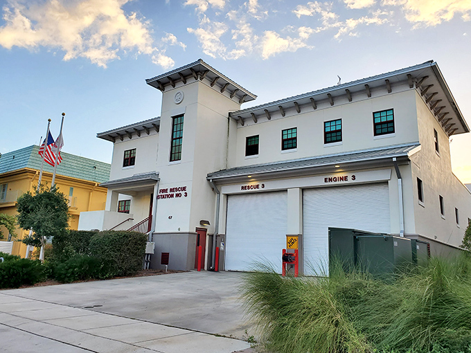Even the Sarasota County Fire Station embraces St. Armands' architectural charm &ndash; proving that public services can look good while doing good.