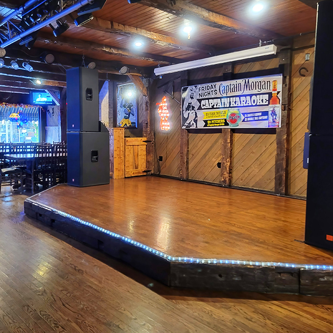 The stage area hosts everything from local bands to karaoke nights where liquid courage transforms into vocal adventures.