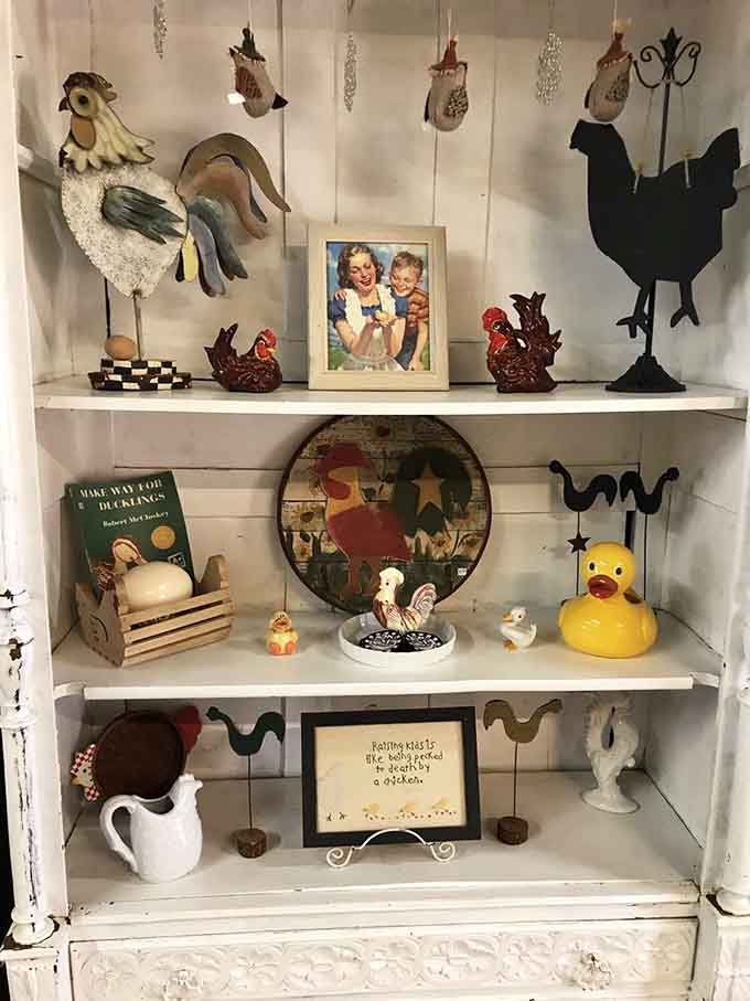 Country decor that celebrates farm life with enough chicken-themed items to make Colonel Sanders jealous.