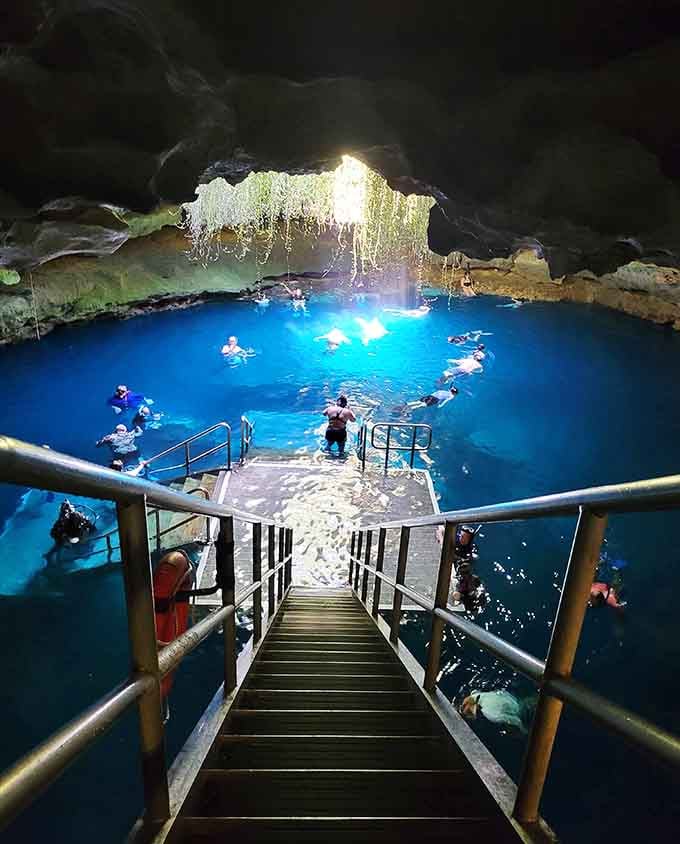 Nothing beats swimming in a cave where the water temperature never changes and the only waves come from other swimmers doing questionable cannonballs.