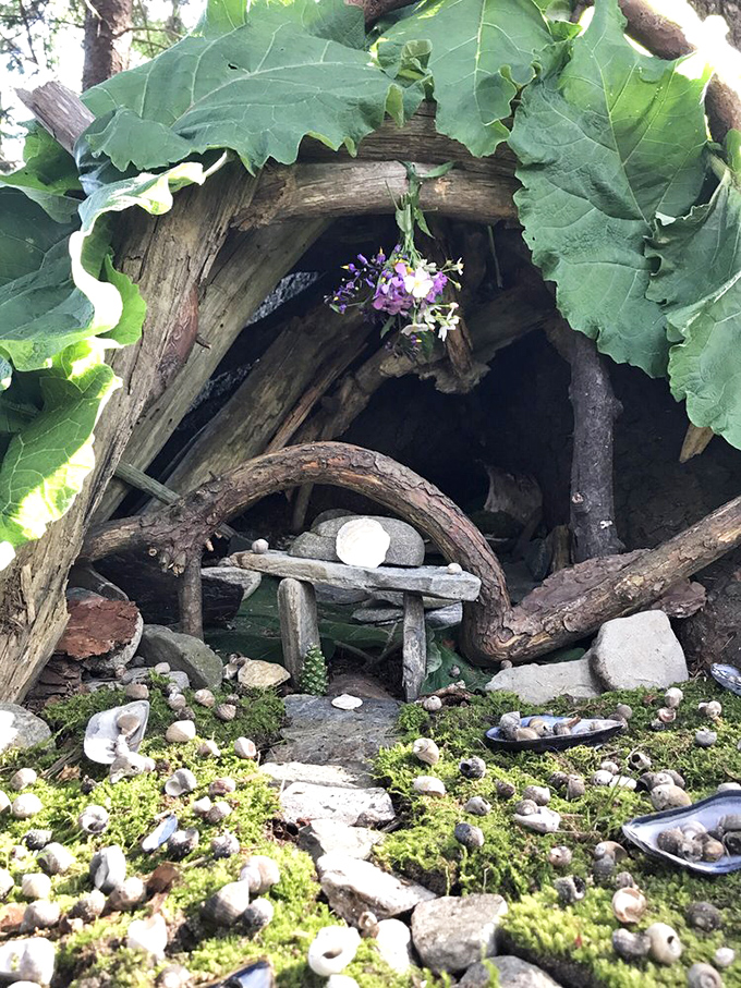 Tiny homes crafted from nature's building blocks&mdash;twigs, stones, and bark&mdash;create a miniature neighborhood for the island's magical residents.