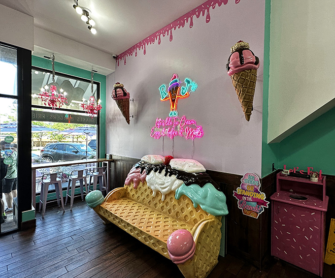 The waffle cone bench isn't just Instagram bait &ndash; it's a symbol of RJ's philosophy that food should be as fun as it is delicious.