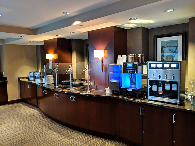 Morning fuel station or evening reception? This elegant buffet area transforms throughout the day to meet your every culinary need.