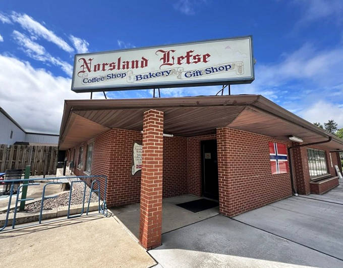 Under clear blue Minnesota skies, Norsland Lefse's welcoming exterior invites passersby to step into a world of Scandinavian culinary tradition.
