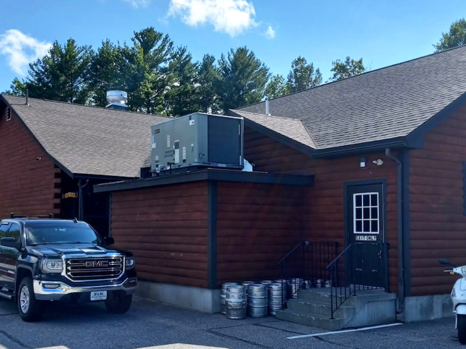 The restaurant's exterior stands ready to welcome hungry guests &ndash; a culinary cabin in the woods of Auburn.