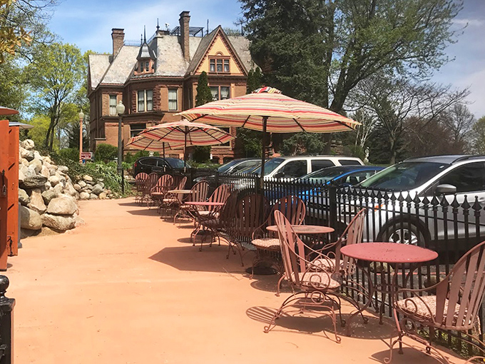 Outdoor dining with a view of a castle &ndash; because patio season deserves an upgrade from parking lot vistas and plastic chairs.