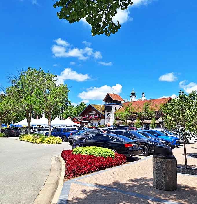 The meticulously maintained grounds and parking area welcome visitors with colorful flower beds - your first hint that attention to detail matters here.