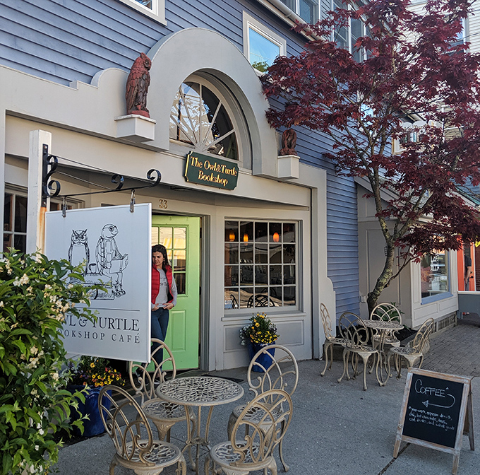 The outdoor seating isn't just furniture—it's an invitation to merge Maine's natural beauty with the written word.