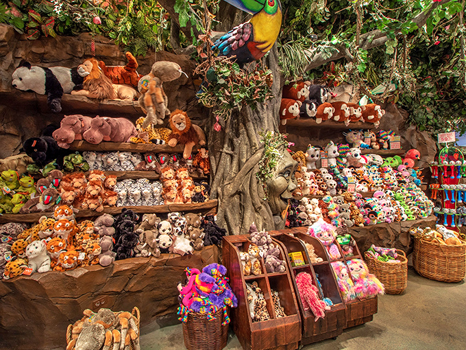 The gift shop's plush menagerie creates an irresistible adoption center where kids (and adults) can take home a cuddly souvenir of their jungle adventure.