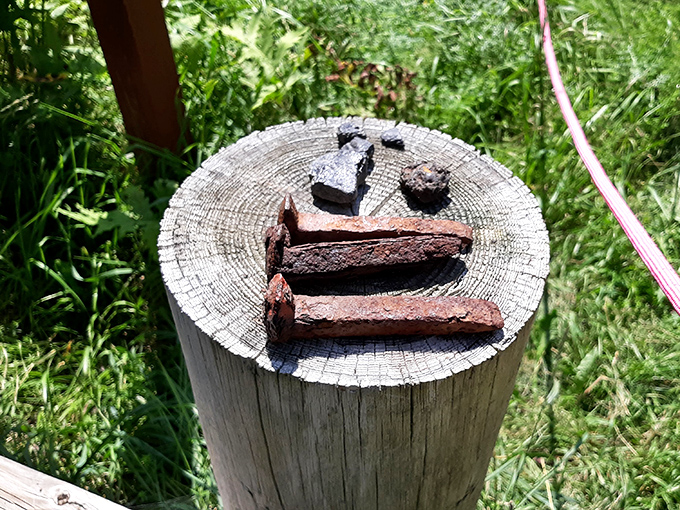 Railroad archaeology at its finest &ndash; these rusted spikes once held together the tracks that connected Maine's coastal communities.
