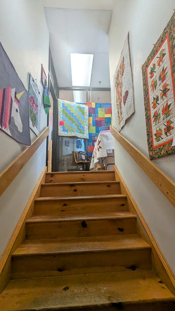 The stairway to quilting heaven is lined with inspiration &ndash; finished projects hang like colorful sentinels guiding you toward your next creative breakthrough.