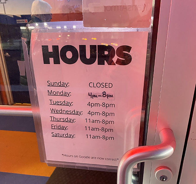 The modest hours posted on the door suggest a place that prioritizes quality over quantity&mdash;a refreshing approach in today's 24/7 world.