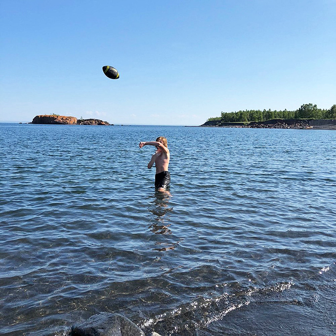 Brave souls who venture into Superior's famously cold waters find the protected cove slightly more forgiving than the open lake.