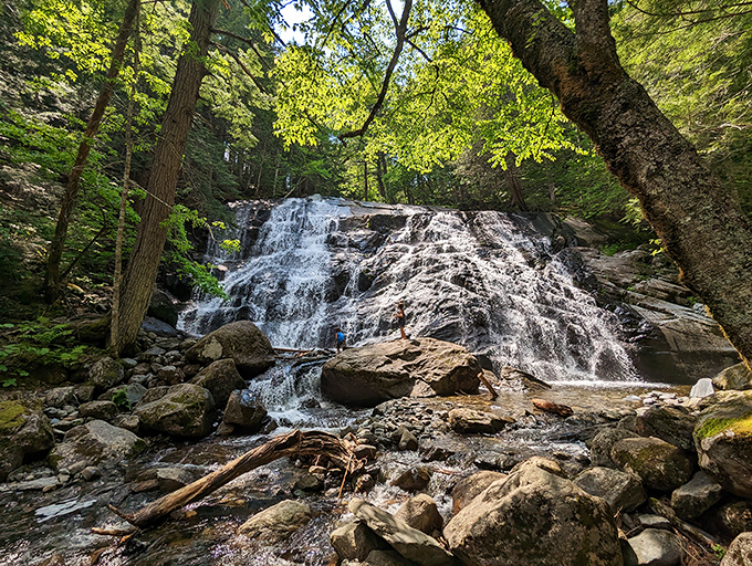 Camping by Carrabassett Falls, where the steady sound of rushing water creates nature&rsquo;s perfect soundtrack.
