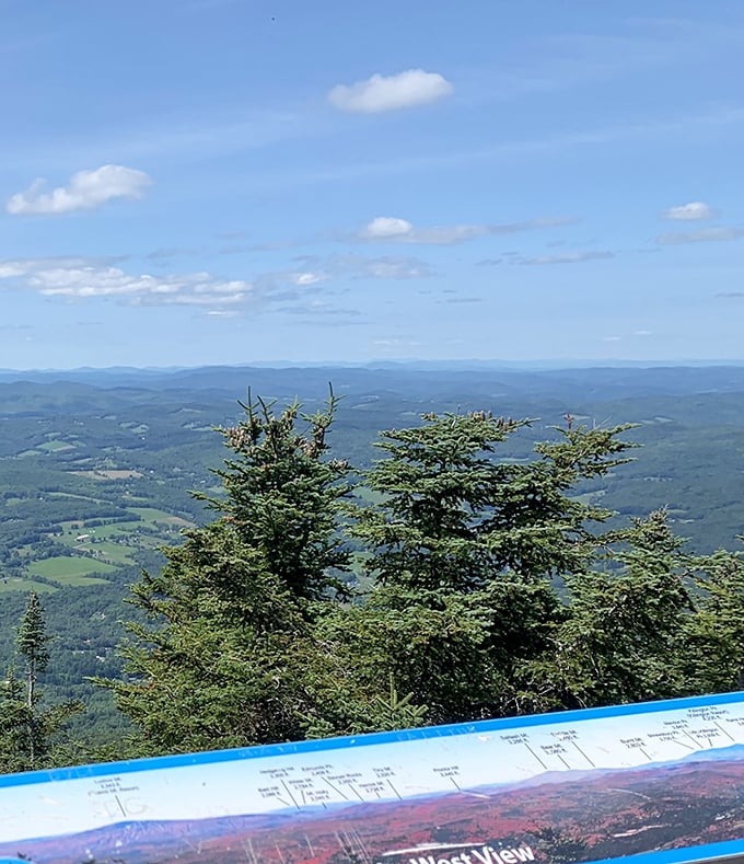 Panoramic perfection: The summit view includes a helpful guide to distant peaks, turning casual observers into amateur geographers.