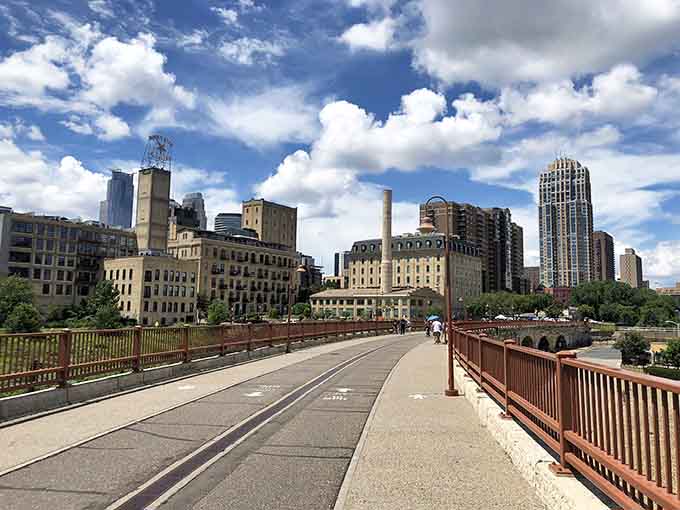 The Stone Arch Bridge frames Minneapolis perfectly, connecting past and present while offering one of the best views in the city.