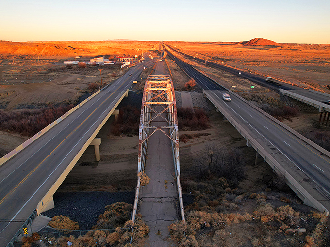 This historic steel truss bridge has carried Route 66 travelers across the Rio Puerco since the Great Depression era.