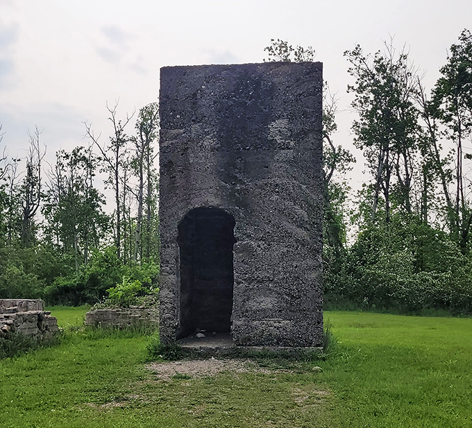 This concrete remnant of the American Wood Rim factory stands as a testament to Wisconsin's industrial heritage among artistic new life.