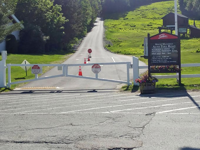 The gateway to adventure – Mount Mansfield's Auto Toll Road entrance promises an unforgettable journey to Vermont's highest heights.