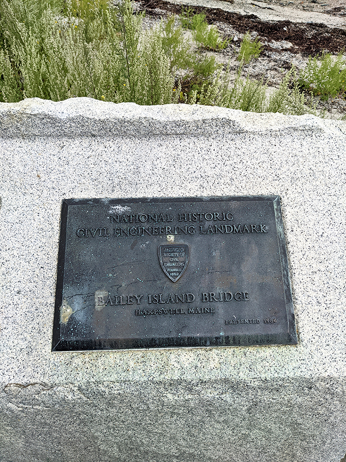 Historic plaque designating the Bailey Island Bridge as a National Historic Civil Engineering Landmark since 1984.