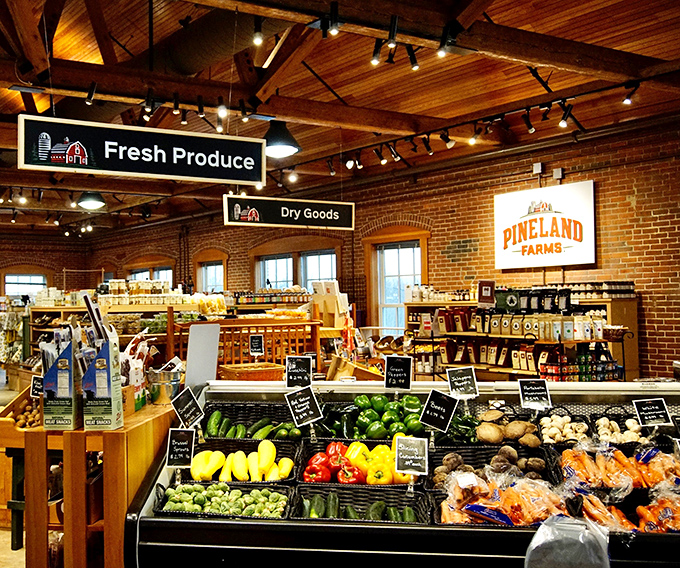 Fresh produce displayed with the reverence it deserves – each vegetable and fruit a testament to Pineland Farms' connection to the land and seasons.