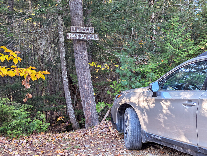 The humble parking area gives no hint of the spectacular underground world waiting just a moderate hike away.