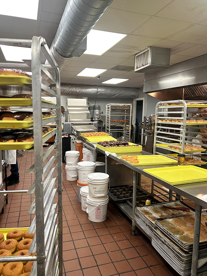 Behind the magic&mdash;yellow trays lined with freshly made treasures waiting for their moment in the spotlight.