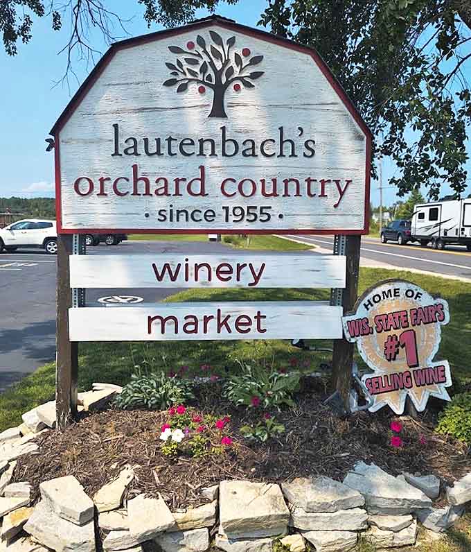 The roadside sign proudly announces Wisconsin's #1 selling wine &ndash; because even in beer country, wine deserves its moment.