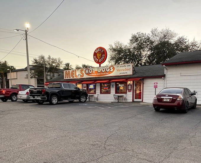 A full parking lot is always a good sign, proof that locals know where to find the best dogs in Tampa.