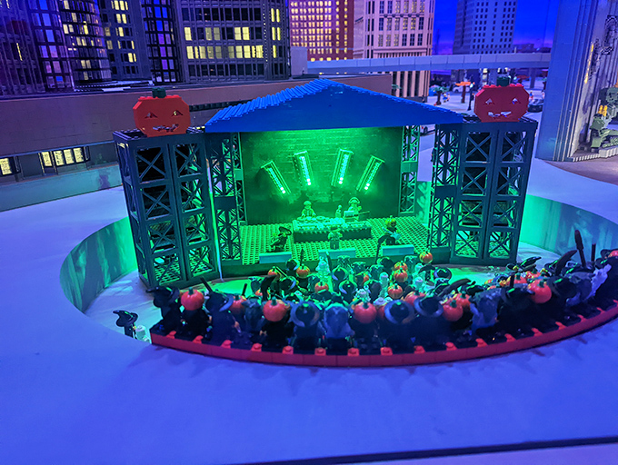 This concert venue proves LEGO rock stars have the same stage presence as human ones, just with less controversy and perfectly molded hair that never needs styling.