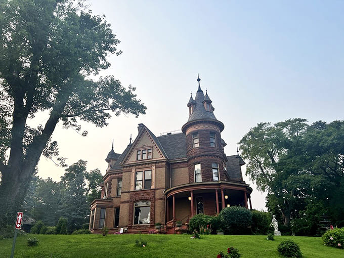 From every angle, Henderson Castle looks like it should require a moat and drawbridge, though parking would be more complicated.