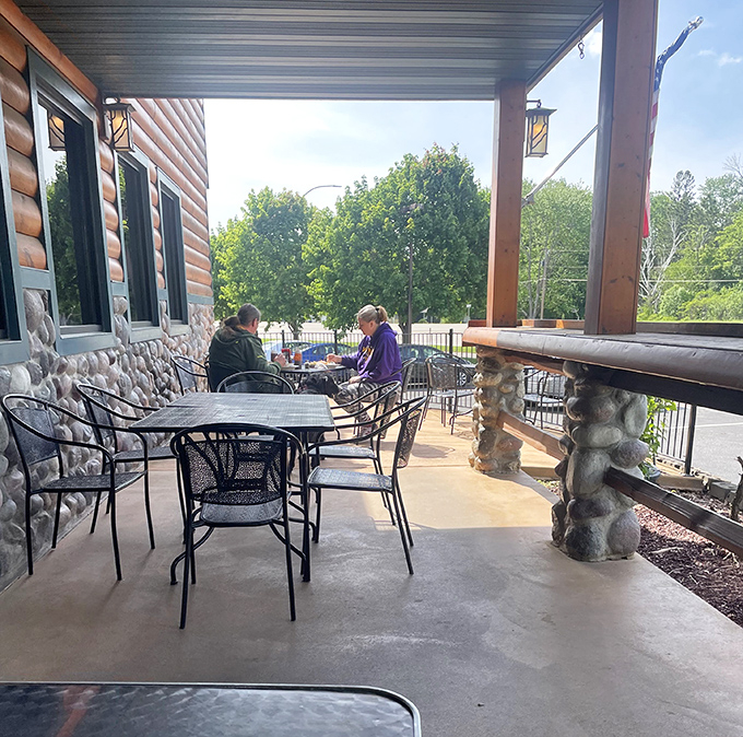 The outdoor patio offers fresh air dining when Minnesota weather cooperates &ndash; that magical window between "still snowing" and "mosquitoes the size of hummingbirds."