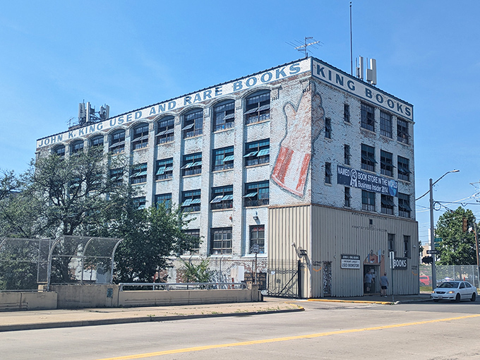 The building's industrial bones peek through modern functionality, creating a perfectly Detroit blend of history, utility, and artistic repurposing for literary purposes.