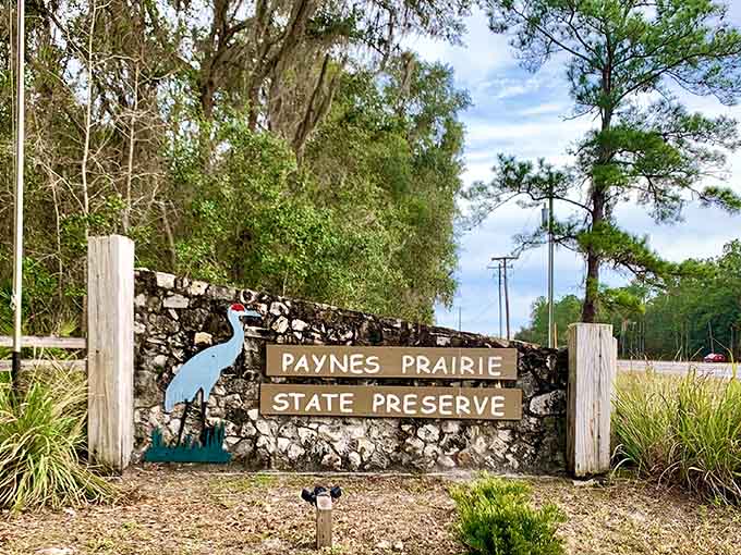 This welcoming sign marks the entrance to one of Florida's best-kept secrets, where adventure awaits just beyond the parking lot.