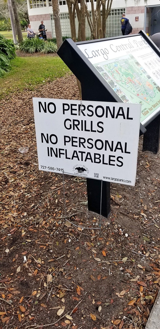 Even the park rules have personality &ndash; "No personal grills, no personal inflatables" leaves one wondering about the story behind each prohibition.