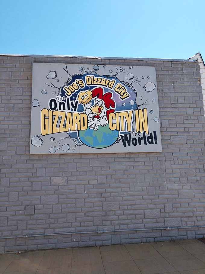 "The Only Gizzard City in the World!" proclaims the exterior sign with cartoon chicken confidence. This isn't just marketing &ndash; it's a promise they deliver on daily.