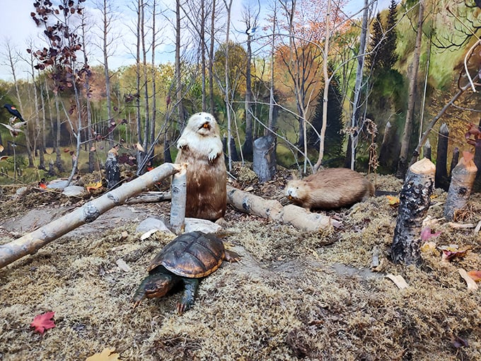 A miniature ecosystem comes alive in this detailed diorama &ndash; where beaver, muskrat and turtle coexist in a wetland snapshot frozen in time.