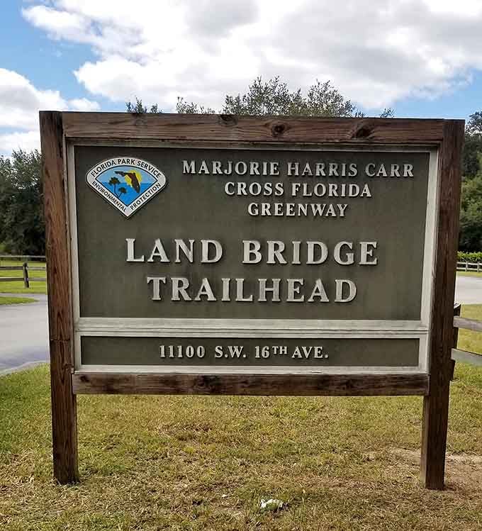Clear signage marks the Landbridge Trailhead location, making it easy to find this remarkable spot where conservation meets recreation perfectly.