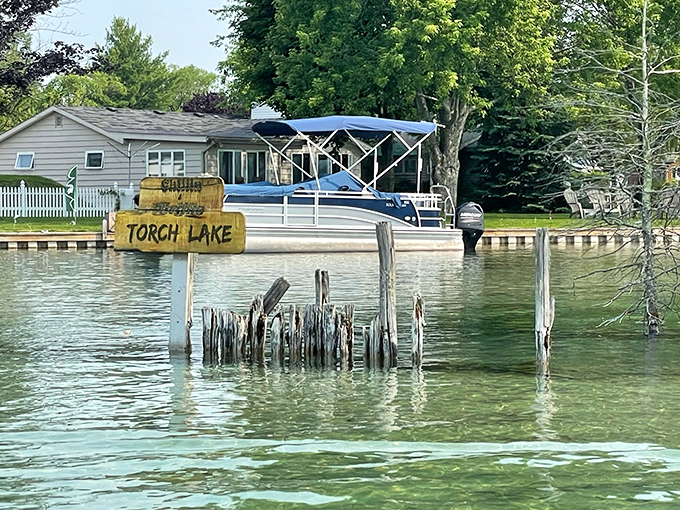 This unassuming sign marks the entrance to Michigan's Caribbean, no passport required, just a willingness to be amazed.