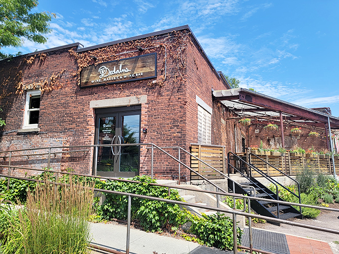 Exposed brick and climbing vines create the perfect backdrop for Dedalus Wine Bar, where Burlington's oenophiles gather for sophisticated sipping.