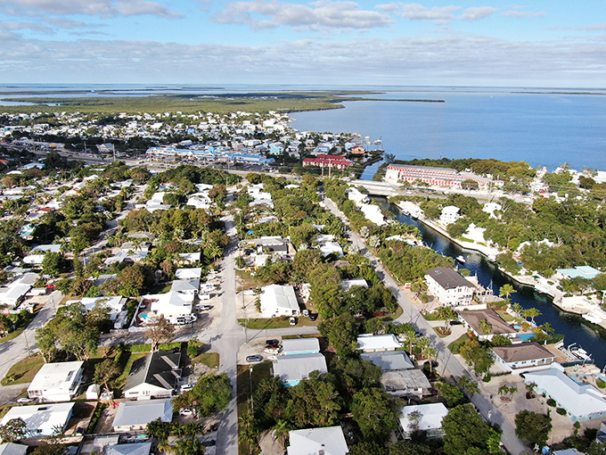 From above, Key Largo reveals its true nature: a perfect puzzle of land and water, where civilization and wilderness maintain a delicate dance.