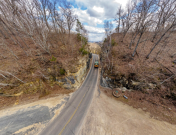 From this bird's-eye perspective, the cut reveals its true purpose – not destruction, but connection between communities once divided by geology.