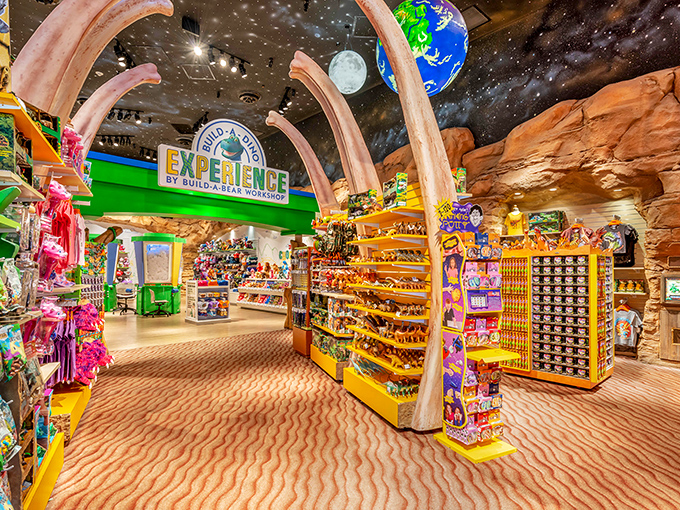 The gift shop tempts with dinosaur treasures beneath massive tusks &ndash; the perfect way to take home a piece of prehistoric magic.