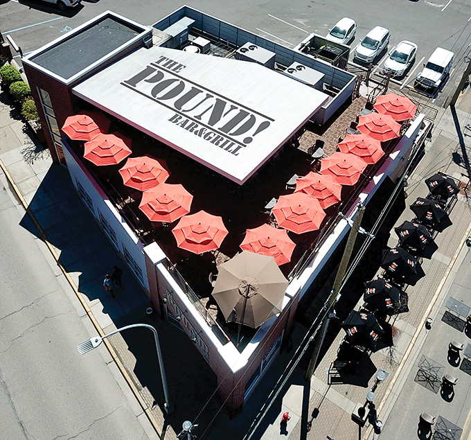 From above, The Pound! reveals its perfect location in downtown Brighton – a beacon for hungry souls seeking nacho nirvana.